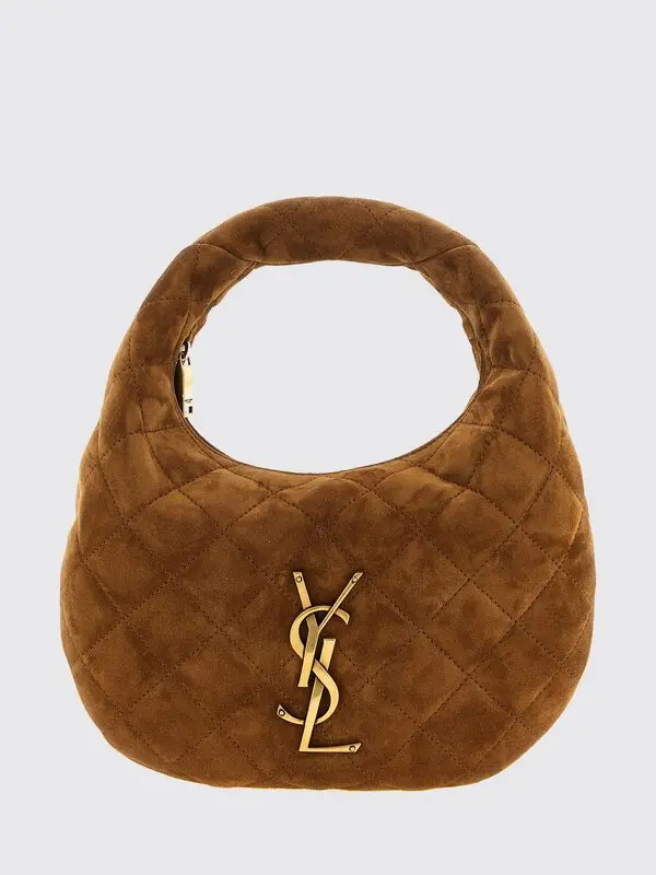 Saint Laurent Icarino Quilted Suede Handbag With Logo - Brown
