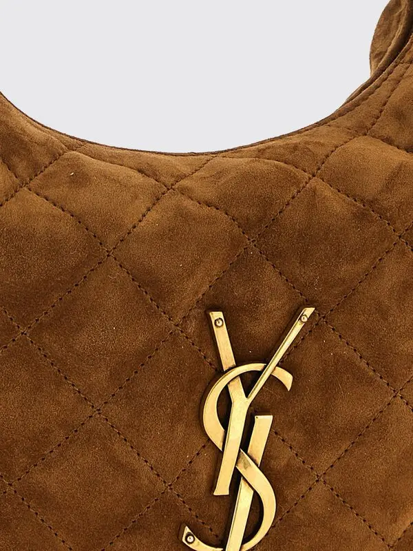 Saint Laurent Quilted Suede Handbag With Logo - Brown