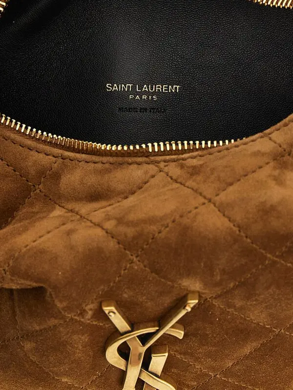 Saint Laurent Quilted Suede Handbag With Logo - Brown