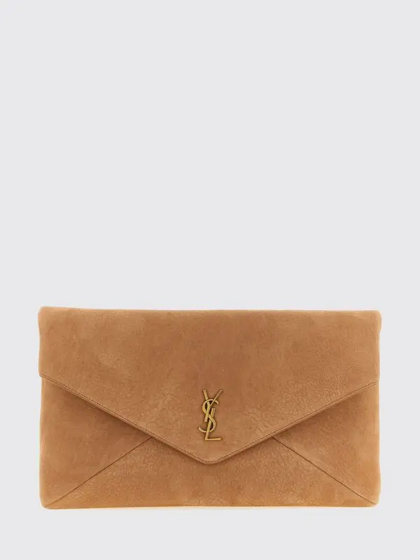 Saint Laurent Suede Calfskin Envelope Clutch With Monogram