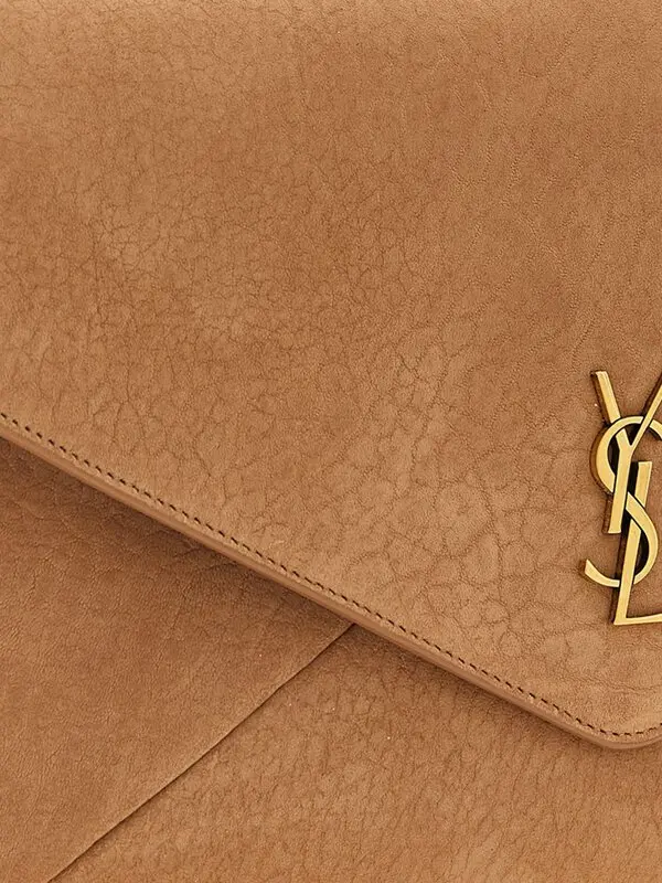 Saint Laurent Suede Calfskin Envelope Clutch With Monogram