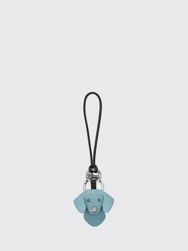 Longchamp Dog Suede Leather Animal-shaped Keychain With Ring - Gnawed Blue