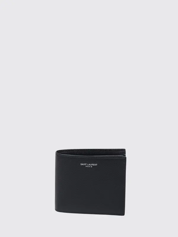 Saint Laurent Horizontal Bi-fold Wallet In Grain De Poudre Leather - Black