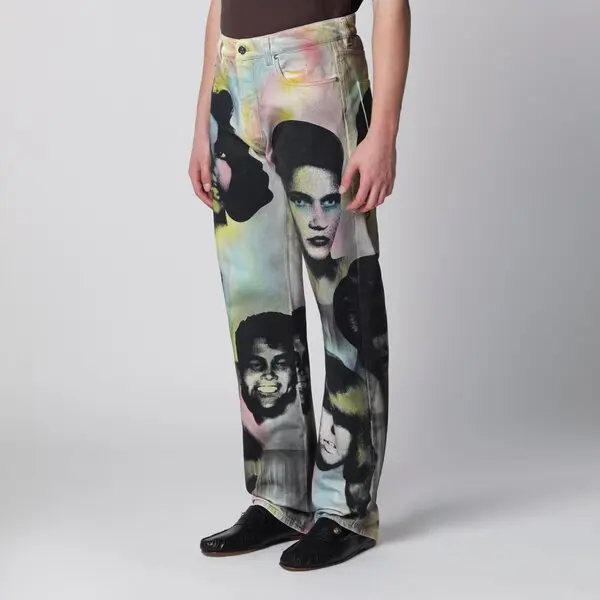 Versace Straight Jeans With "the Party" Print - Multicolor
