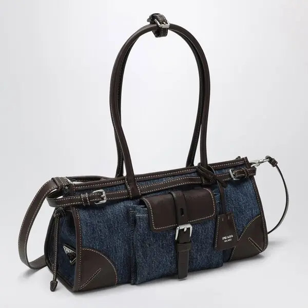 Prada Bonnie Medium Handbag In Denim And Leather
