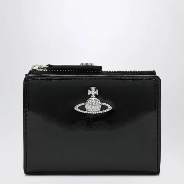VIVIENNE WESTWOOD Slim Flap Card Holder With Crystal-embellished Orb Bas Relief - Black