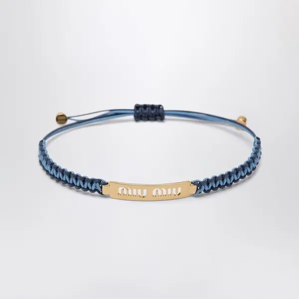 Miu Miu Braided Cord Bracelet With Gold-tone Logo