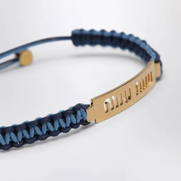 Miu Miu Braided Cord Bracelet With Gold-tone Logo