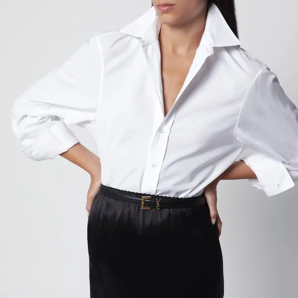 Saint Laurent Cassandre Thin Belt In Grained Leather