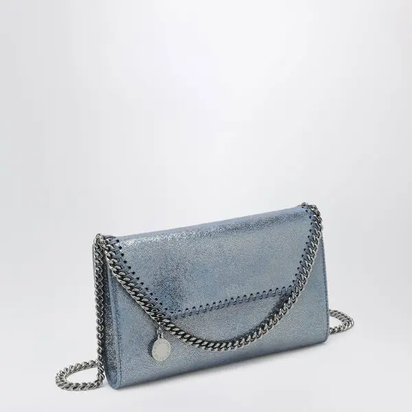 Stella McCartney Falabella Chain Wallet In Metallic Denim
