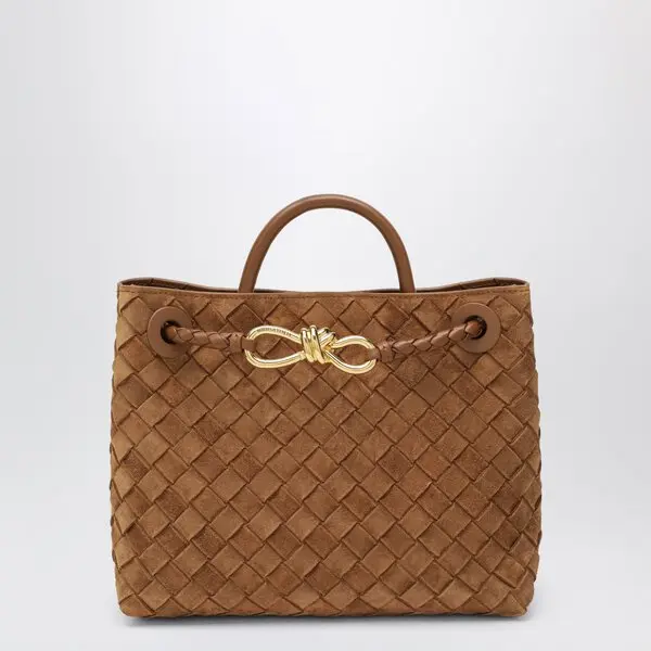Bottega Veneta Small Andiamo Handbag In Woven Suede - Brown