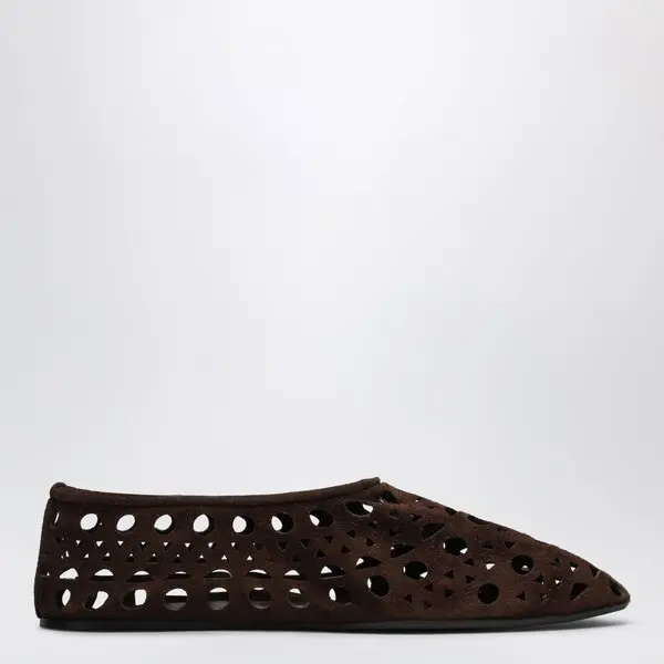Alaïa Vienne Perforated Suede Slippers - Brown