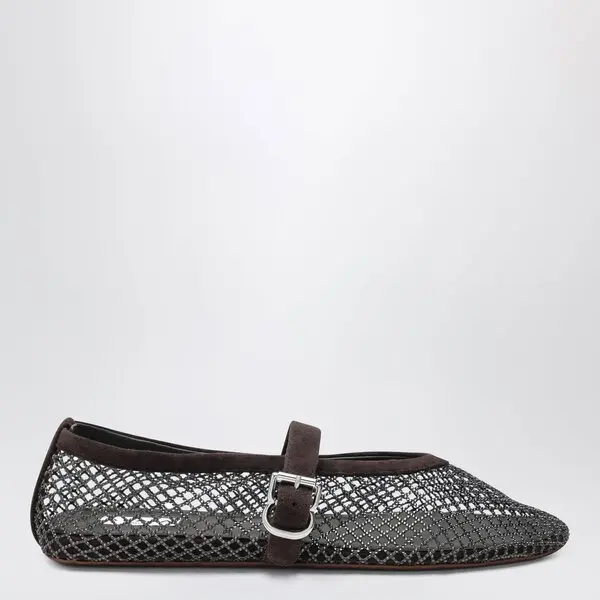 Alaïa Flat Rhinestone Mesh Ballerinas In Suede - Brown