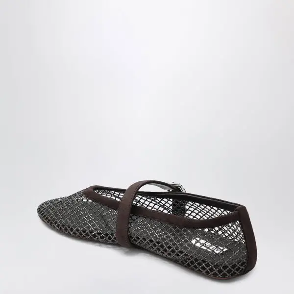 Alaïa Flat Rhinestone Mesh Ballerinas In Suede - Brown