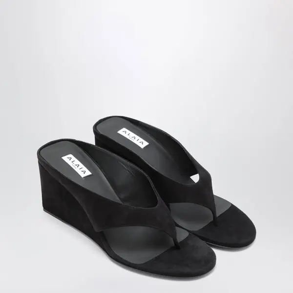 Alaïa Suede Goat Leather Wedge Thong Mules