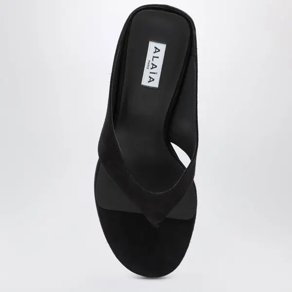 Alaïa Suede Goat Leather Wedge Thong Mules
