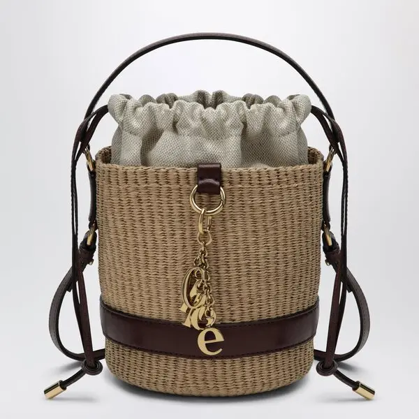 Chloé Charms Basket Bag In Natural Fibres - Brown