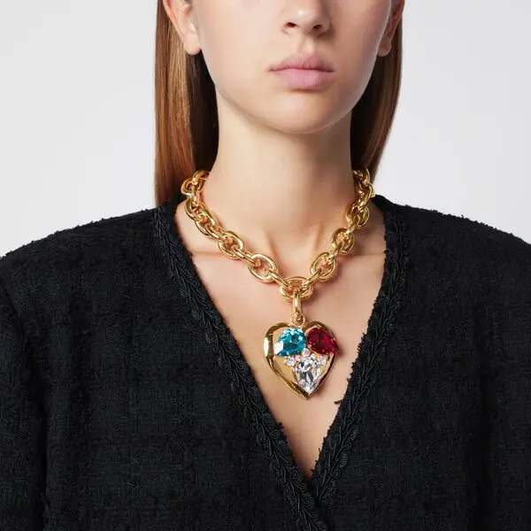 Alessandra Rich Gold-tone Chain Necklace With Embellished Heart Pendant