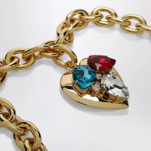 Alessandra Rich Gold-tone Chain Necklace With Embellished Heart Pendant