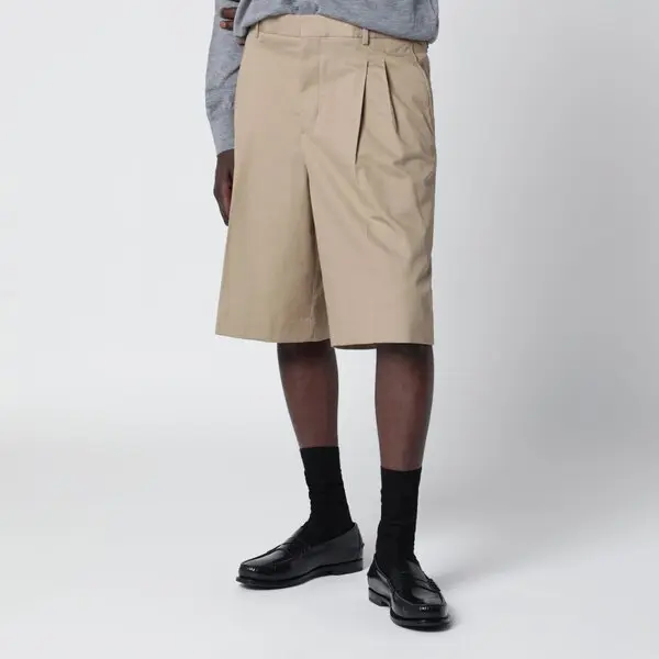 AMI Paris Pleated Cotton Bermuda Shorts