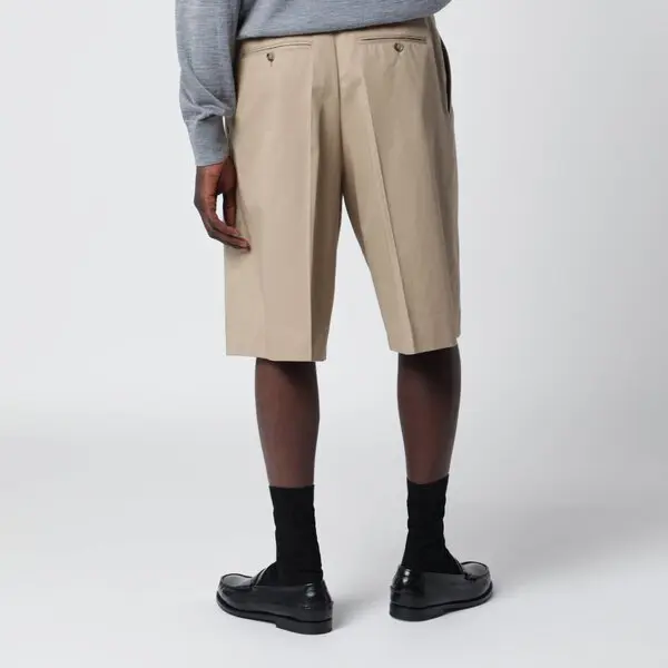 AMI Paris Pleated Cotton Bermuda Shorts
