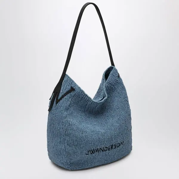 JW Anderson Small Bulb Bag In Blue Beads And Calf Leather - Light Blue