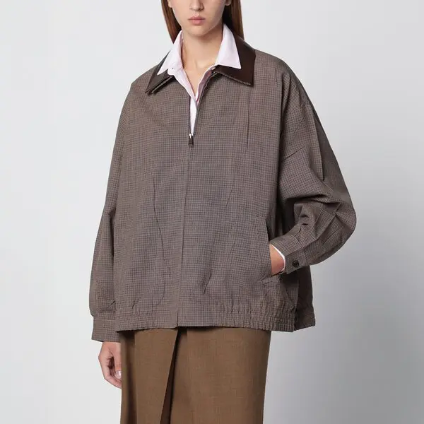 Prada Tobacco Houndstooth Wool Blouson