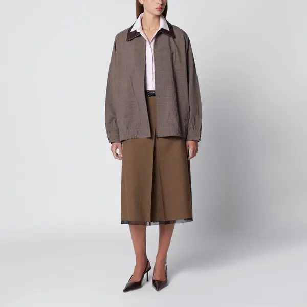 Prada Tobacco Houndstooth Wool Blouson