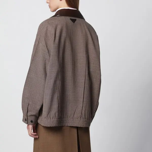 Prada Tobacco Houndstooth Wool Blouson