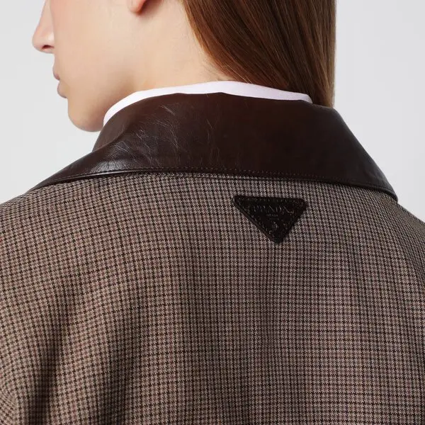 Prada Tobacco Houndstooth Wool Blouson