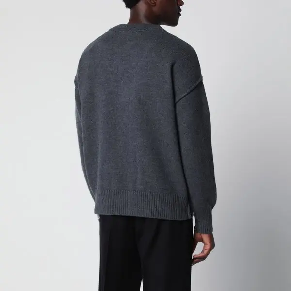 AMI Paris Virgin Wool Cardigan With De Coeur Logo