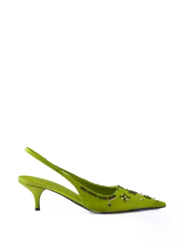 Prada Embroidered Satin Slingback Pumps