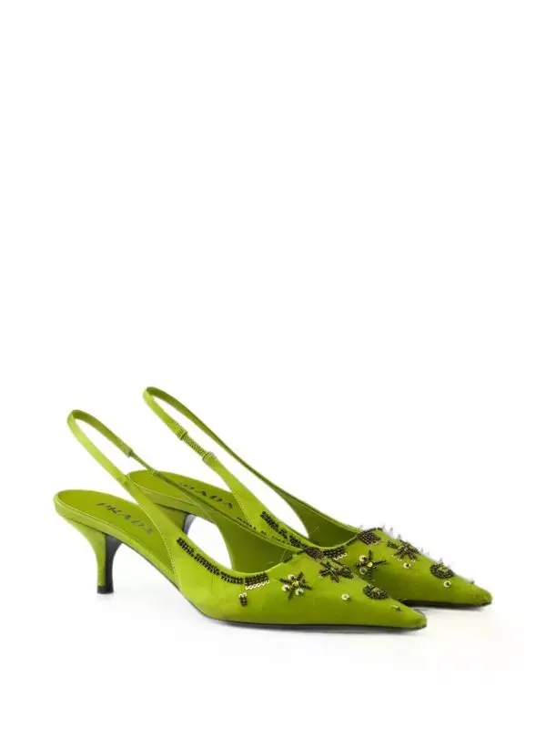 Prada Embroidered Satin Slingback Pumps