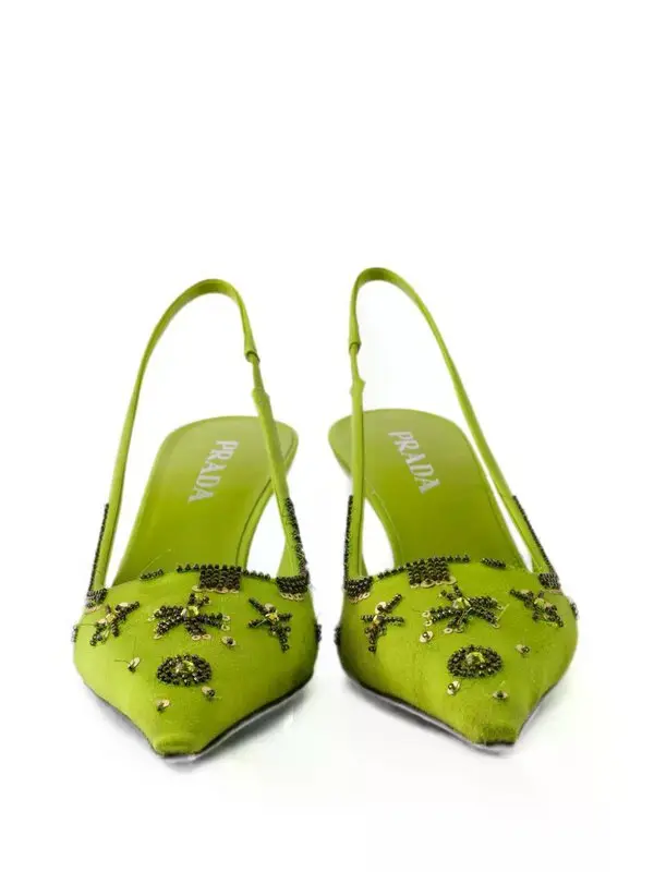 Prada Embroidered Satin Slingback Pumps