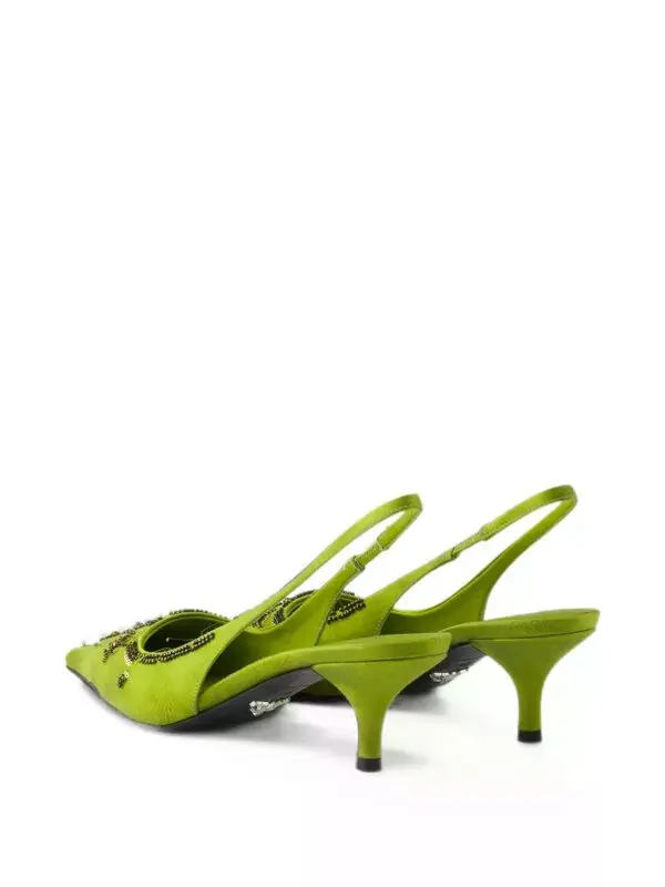 Prada Embroidered Satin Slingback Pumps