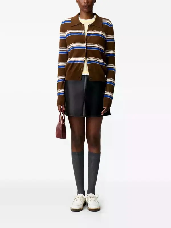 Claudie Pierlot Striped Knit Cardigan With Cashmere And Shirt Collar