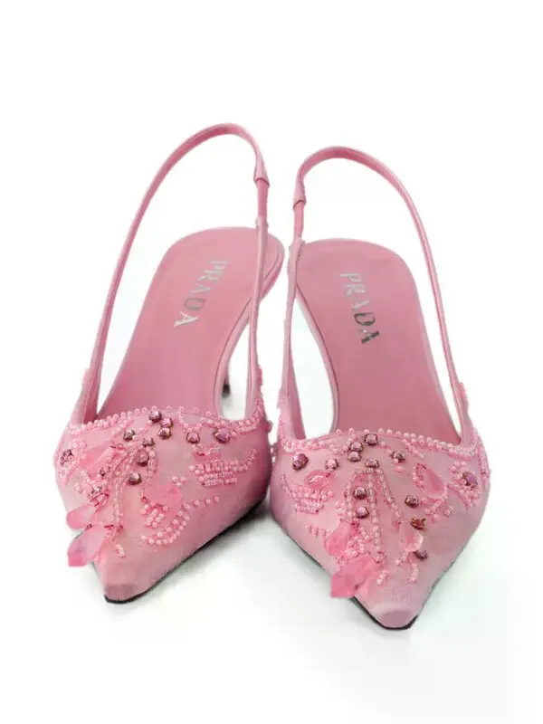Prada Embroidered Satin Slingback Pumps