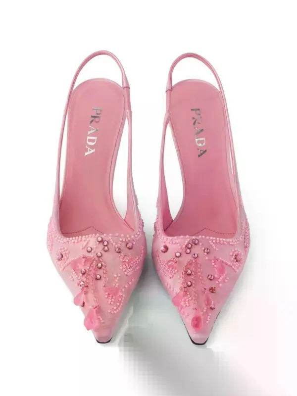 Prada Embroidered Satin Slingback Pumps