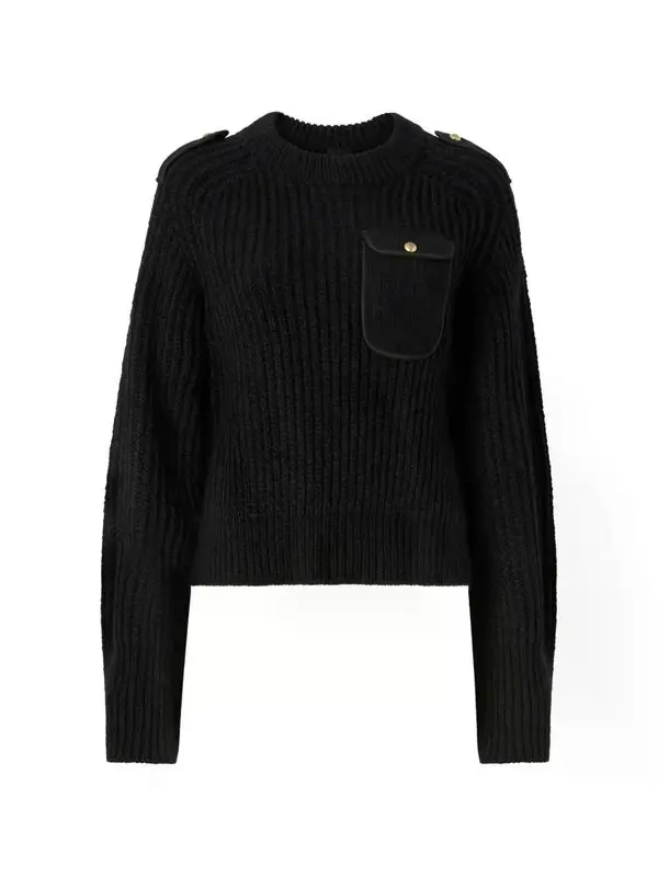 Pinko Ribbed-knit Epaulette Sweater With Pocket Detail