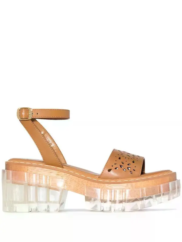 Stella McCartney Emilie Perforated-detail Platform Sandals - Brown