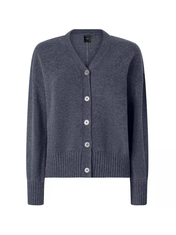Pinko V-neck Cardigan With Ribbed Trim - Grey