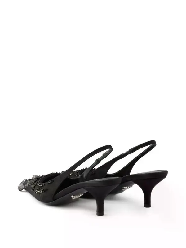Prada Embroidered Satin Slingback Pumps