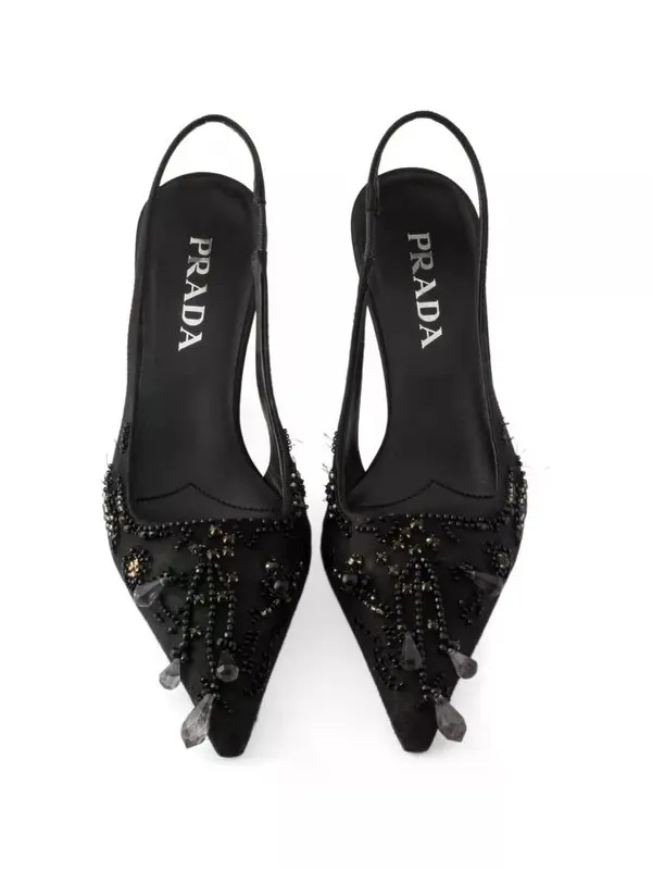 Prada Embroidered Satin Slingback Pumps