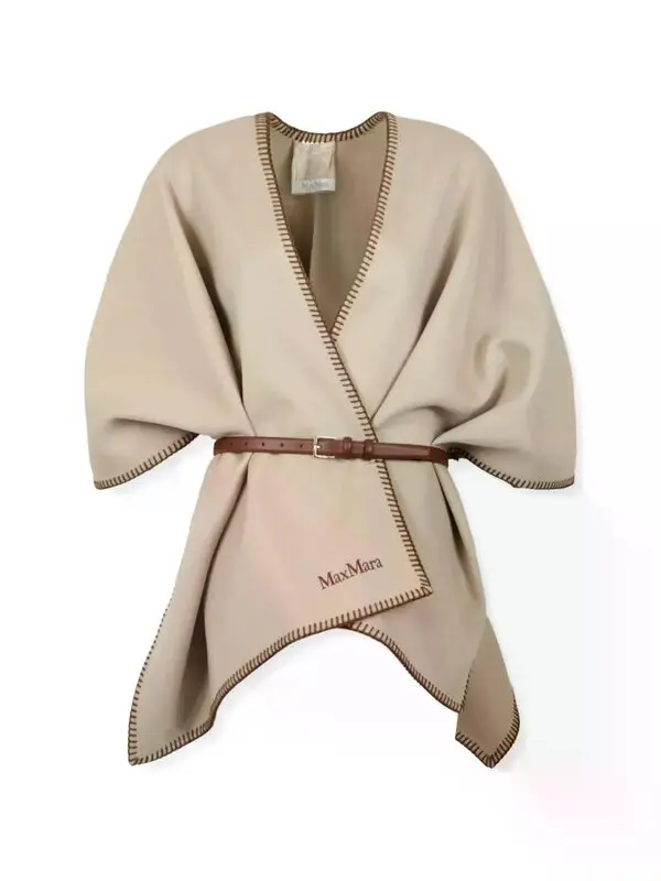 Max Mara Belted Cape With Whipstitch Trim