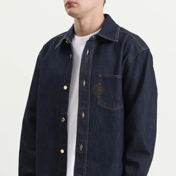 Casablanca Raw Denim Shirt With Embroidered Logo