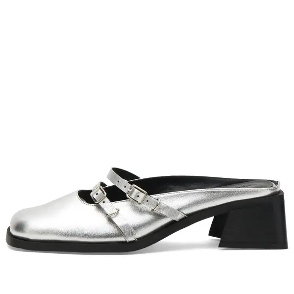 JUSTINE CLENQUET Andie Mules Metallic Leather - Silver