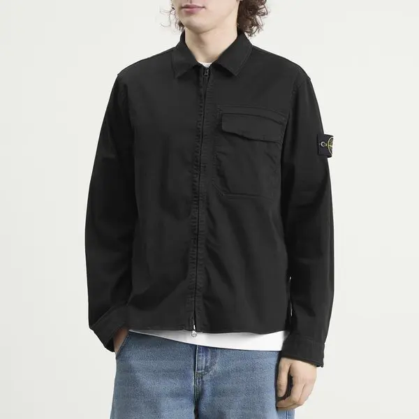 Stone Island Organic Cotton Satin Zip Shirt Jacket