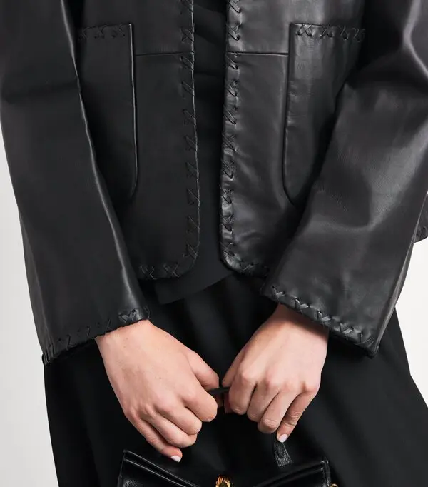 RÓHE Leather Jacket With Blanket Stitch Detailing