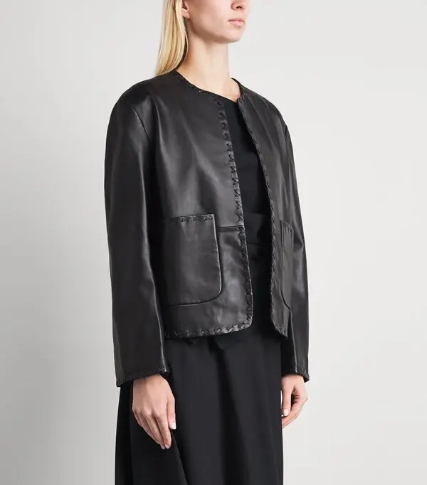 RÓHE Leather Jacket With Blanket Stitch Detailing