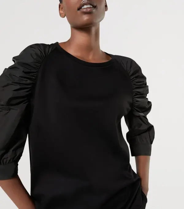 Marina Rinaldi Cotton T-shirt With Voluminous Ruched Sleeves
